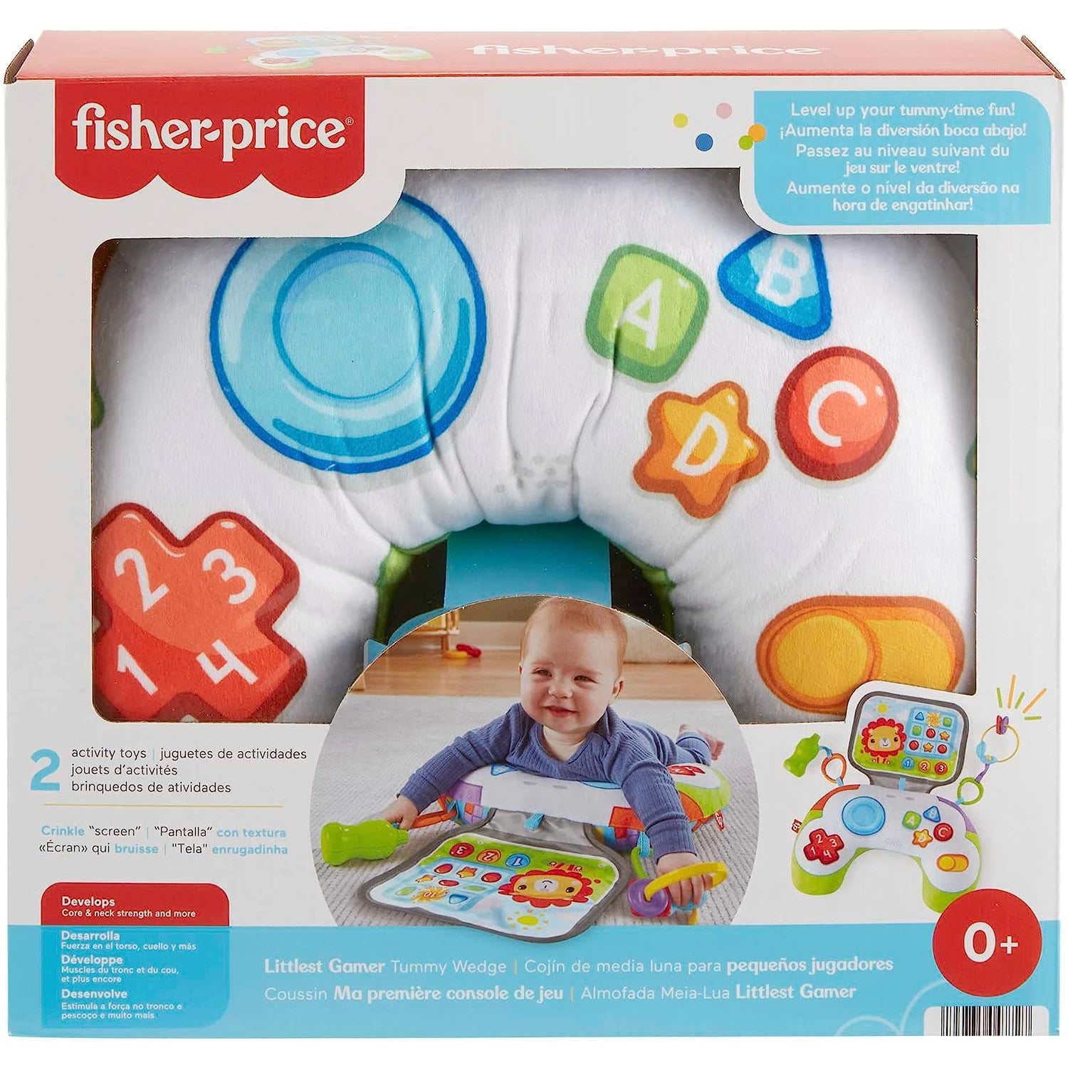 Fisher-Price Littlest Gamer Tummy Time Wedge with 2 Linkable Baby Toys ...