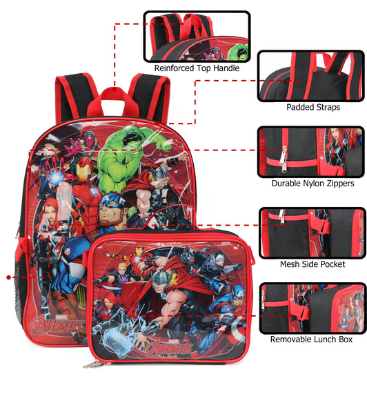 Marvel 16'' Full Size Avengers Backpack with Detachable Lunch Box – S&D ...