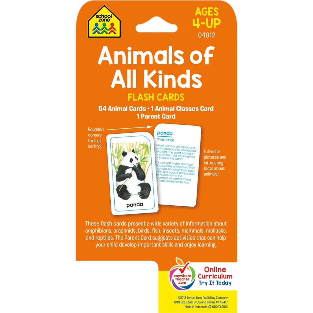 School Zone Animals of All Kinds Flash Cards - Ages 4 and Up, Preschoo ...
