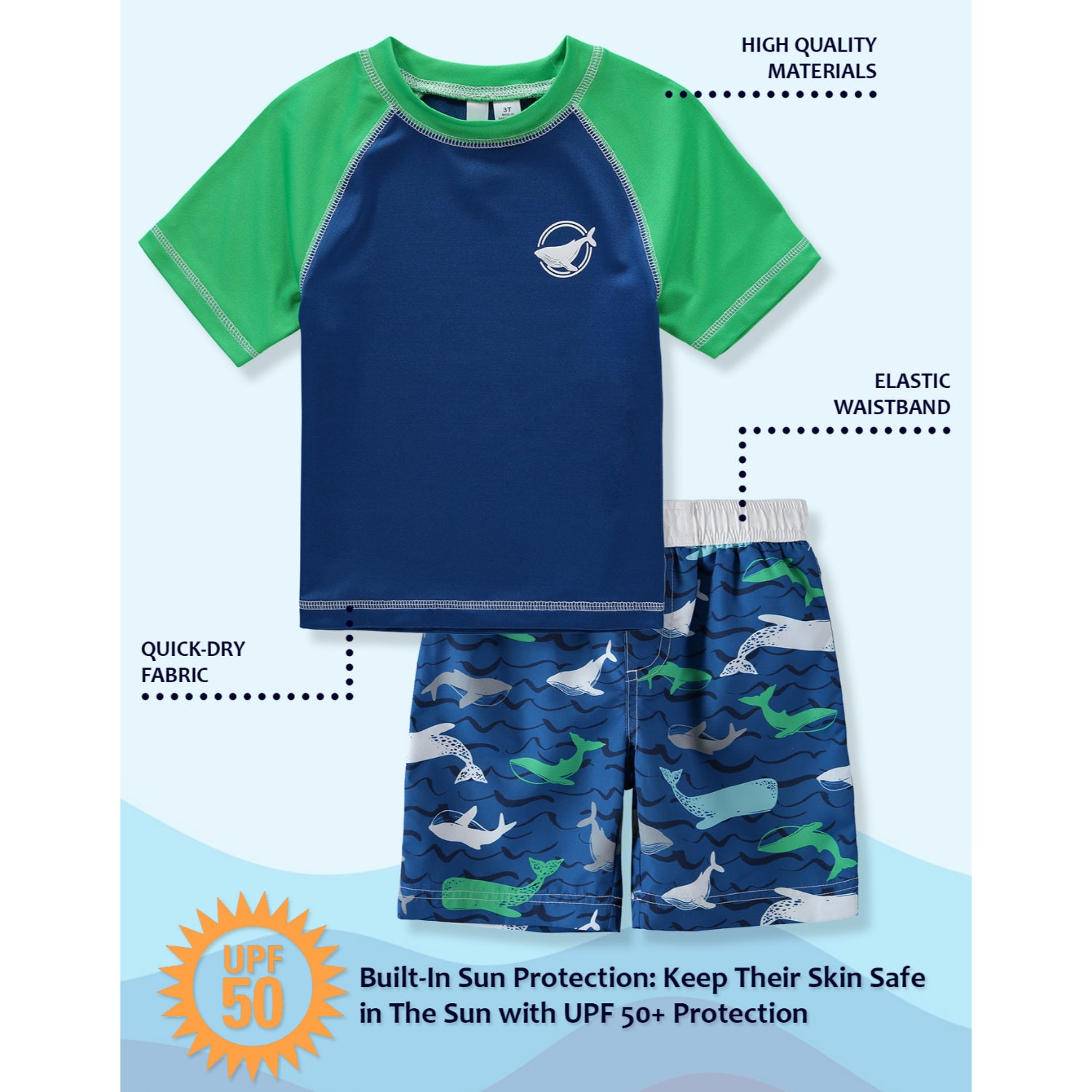 KIMU Boys 12-24 Months Whale 2-Piece Rashguard Set – S&D Kids