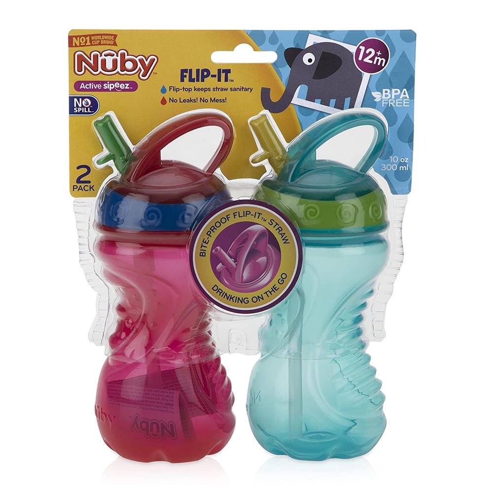 Nuby Flip-It Easy Grip Cups with Easy-Flo Straw - 2 Pack, 10oz – S&D Kids